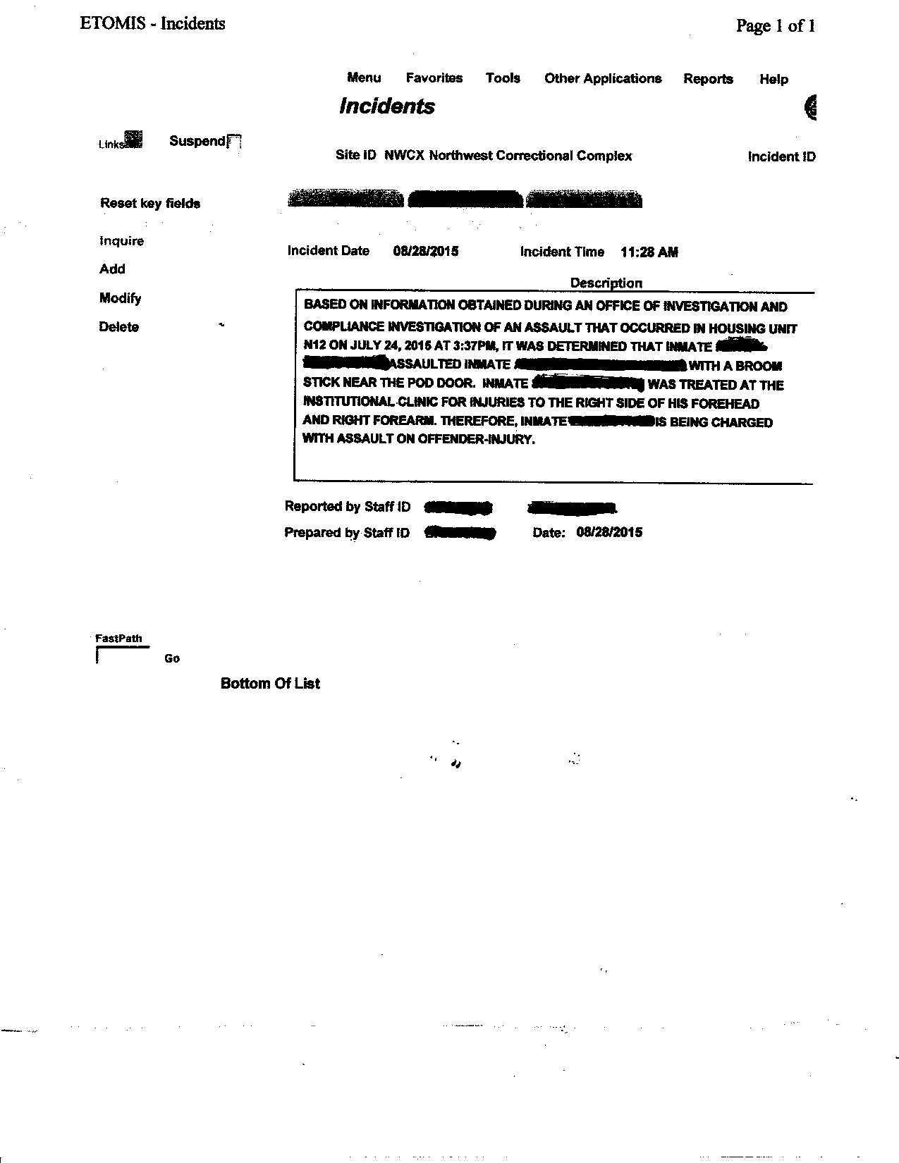 Inmate Incident Reports Altered One Day After Legislative Hearing on ...