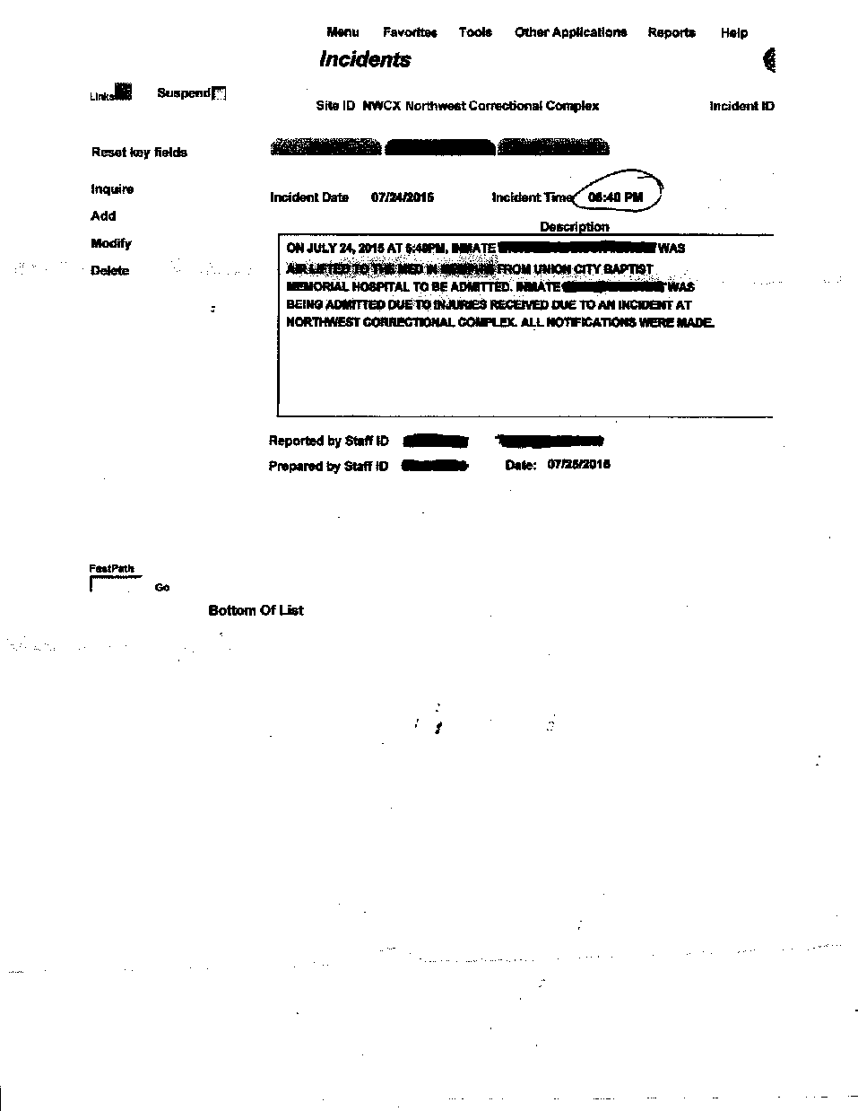 Inmate Incident Reports Altered One Day After Legislative Hearing on ...