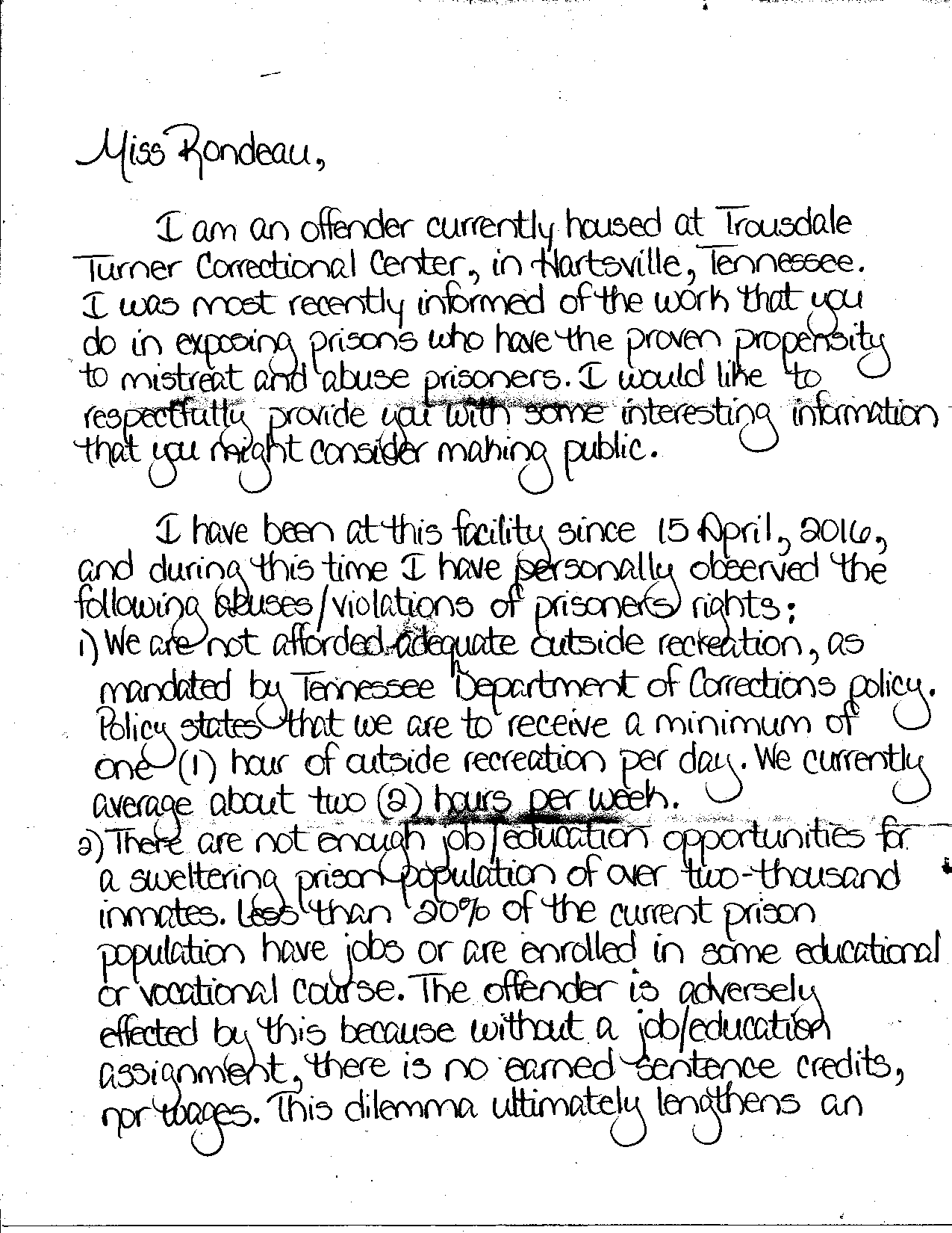 TTCC Inmate Report: Facility "Severely Understaffed and Overwhelmed ...