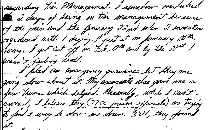 Inmate Reports Prison Staff "Going Slow" on Emergency Grievance for ...