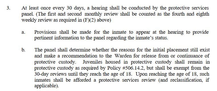 Report: Protective-Custody Review, Mandated by State Policy, Conducted ...