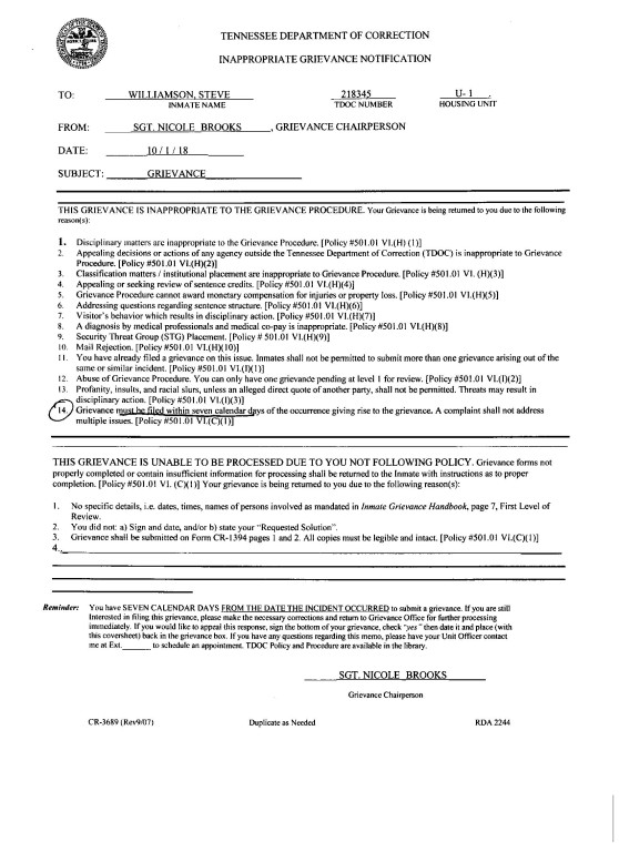 TDOC Inmate Steven Williamson: "I Have a Hit Out on my Life" - The Post ...
