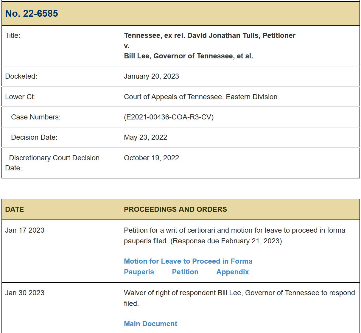 Tennessee Case Challenging "Pandemic" Executive-Branch Actions Docketed ...